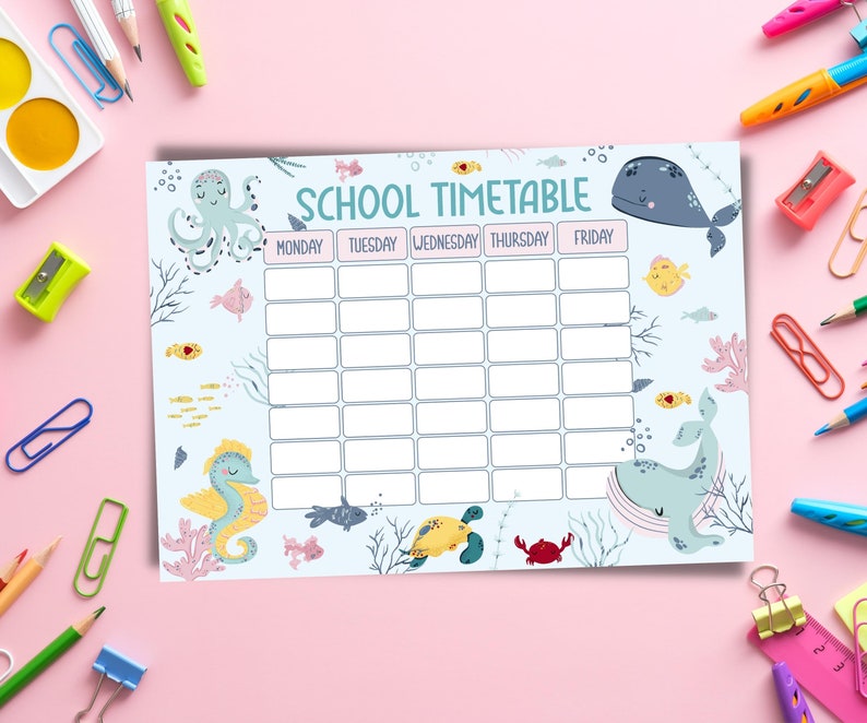 Ocean Theme School Timetable Instant Download. Printable Back - Etsy