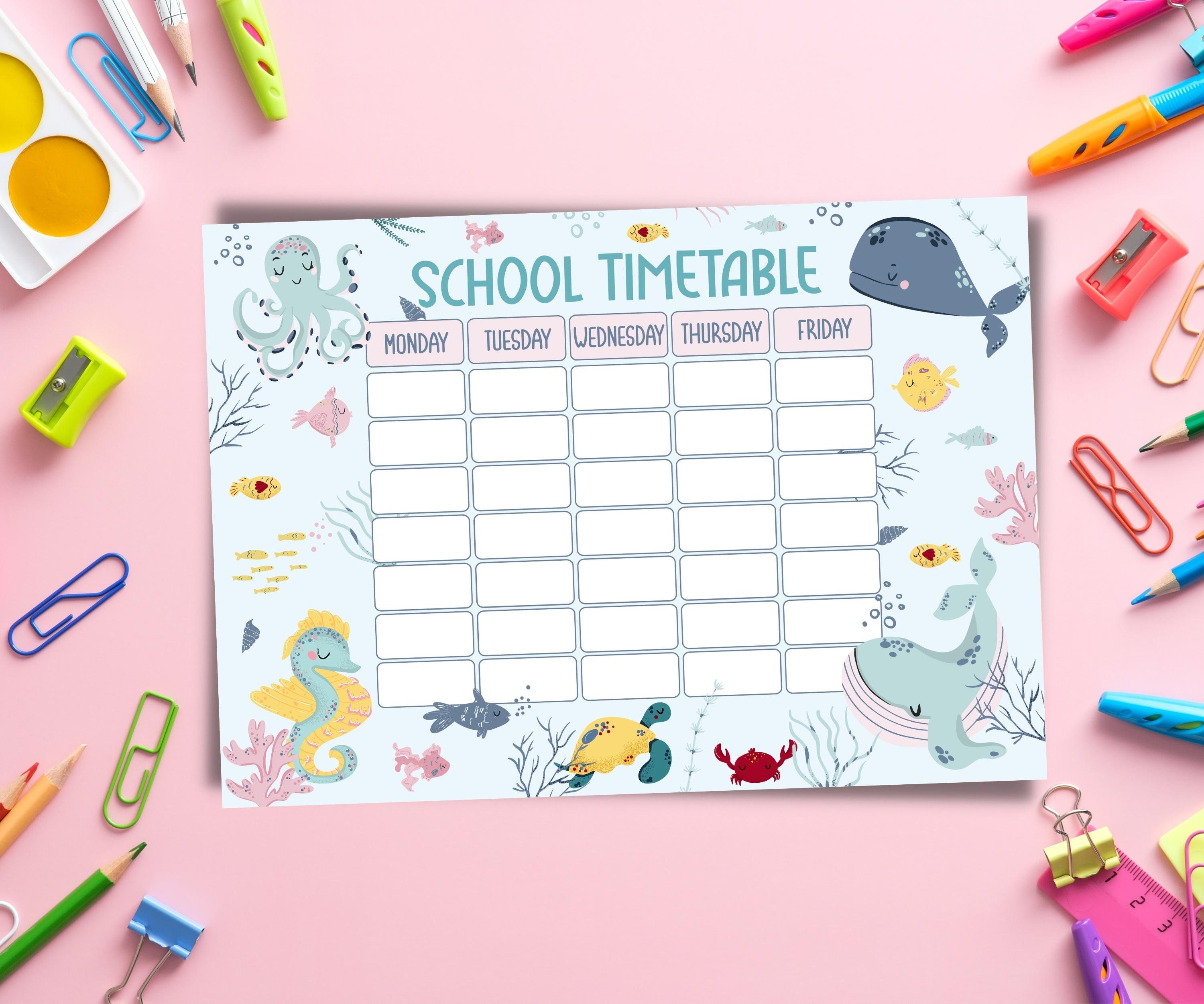 Ocean Theme School Timetable Instant Download. Printable Back - Etsy