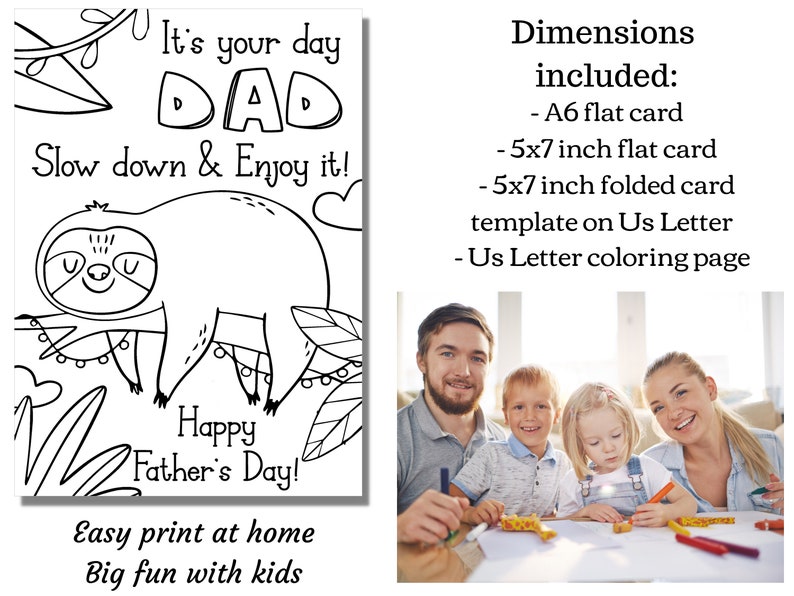 Printable Fathers Day Coloring Card for Kids. Fathers Day DIY - Etsy