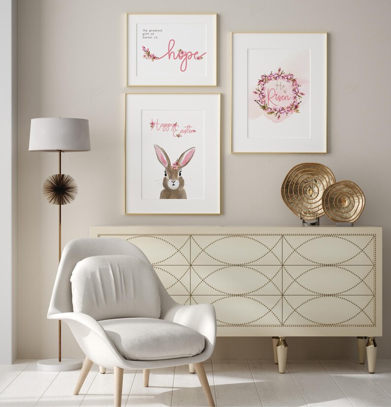Printable Easter Wall Decor Set With Watercolor Easter Rabbit - Etsy