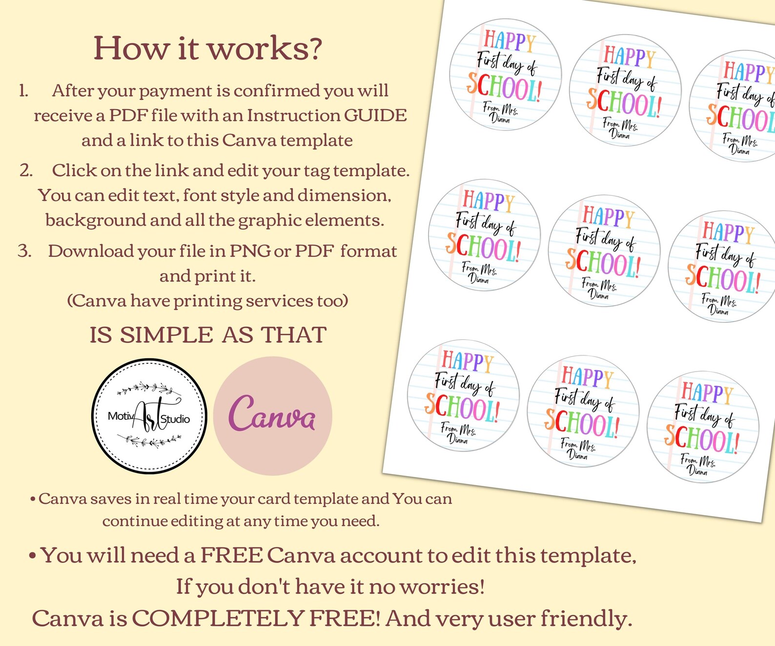 Back to School Tags Editable Template. Printable Back to - Etsy