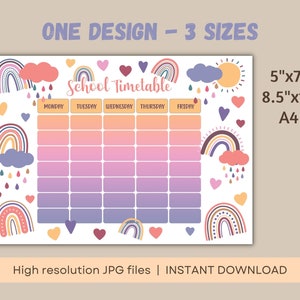 Boho Rainbow School Timetable Instant Download. Printable Back to ...