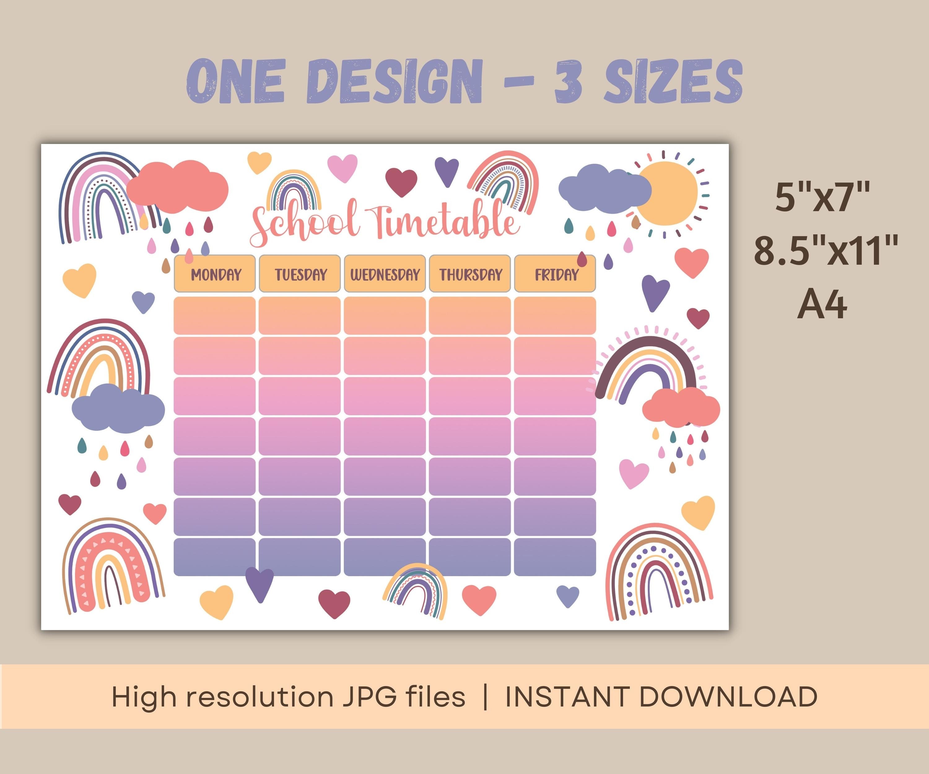 Boho Rainbow School Timetable Instant Download. Printable Back - Etsy