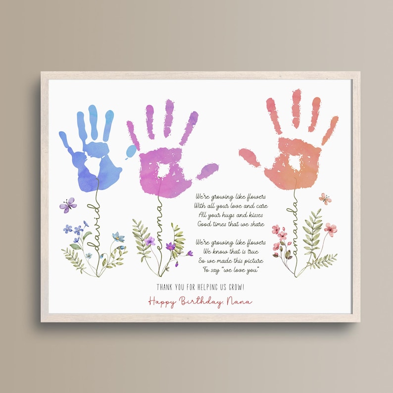 Personalized Birthday Handprint Art, Flower Gift (digital Download) - Etsy
