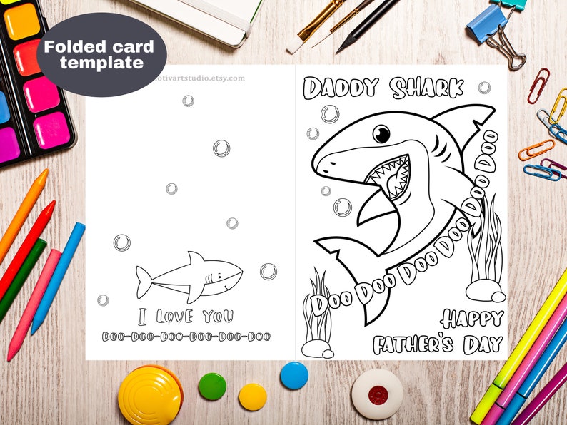 Daddy Shark Printable Father's Day Coloring Card for Kids. - Etsy