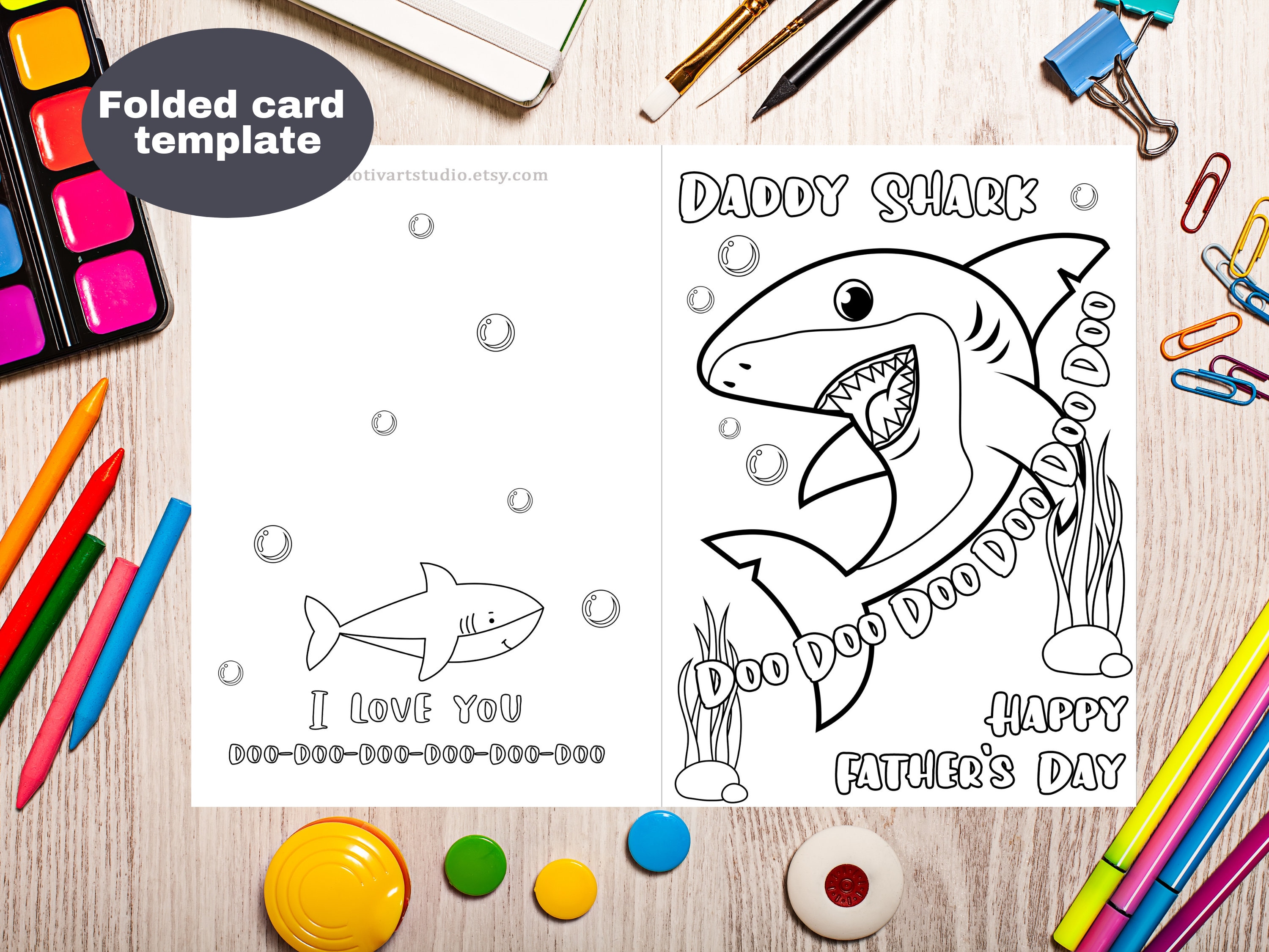 Daddy Shark Printable Father's Day Coloring Card for Kids. - Etsy