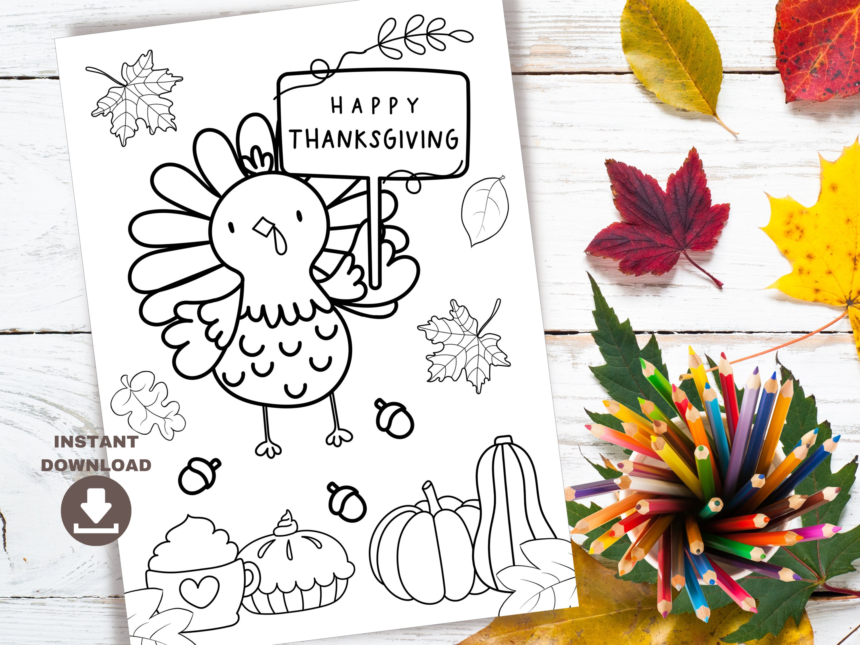 Turkey Coloring Card | Printable Thanksgiving DIY Activity (digital ...