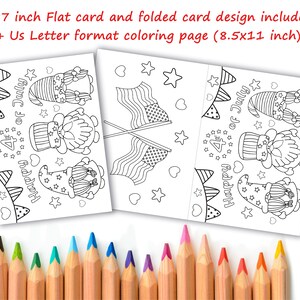 4th of July Gnomes Coloring Page and Coloring Card for Kids. Printable ...