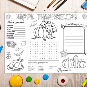 Thanksgiving Kids Coloring Placemats Pack of 5. Printable Activity ...