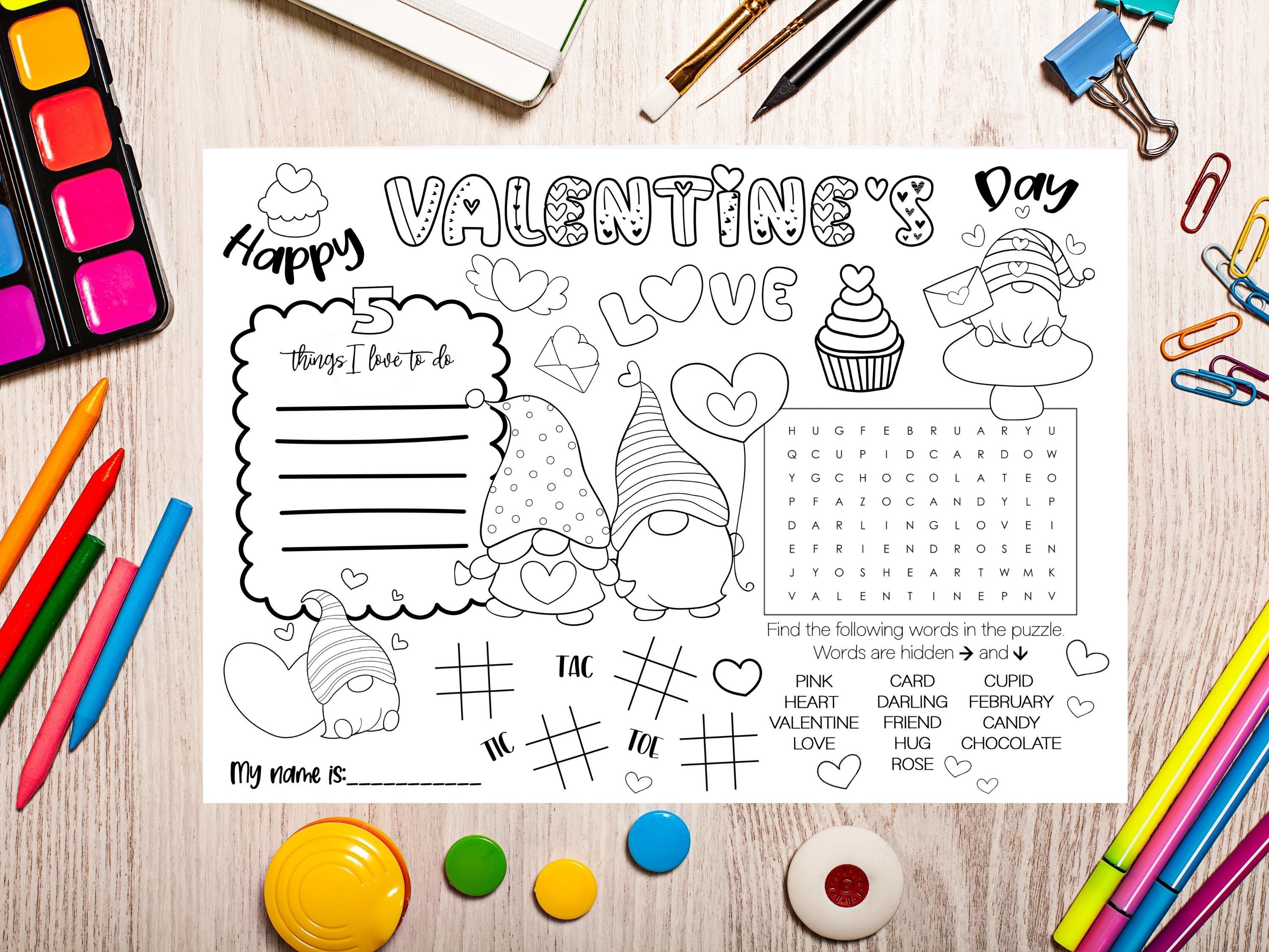 Valentine Gnomes Kids Valentines Coloring Placemat. Printable - Etsy