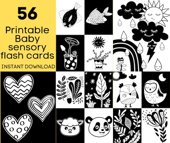 High Contrast Montessori Baby Sensory Flash Cards Set. Black | Etsy