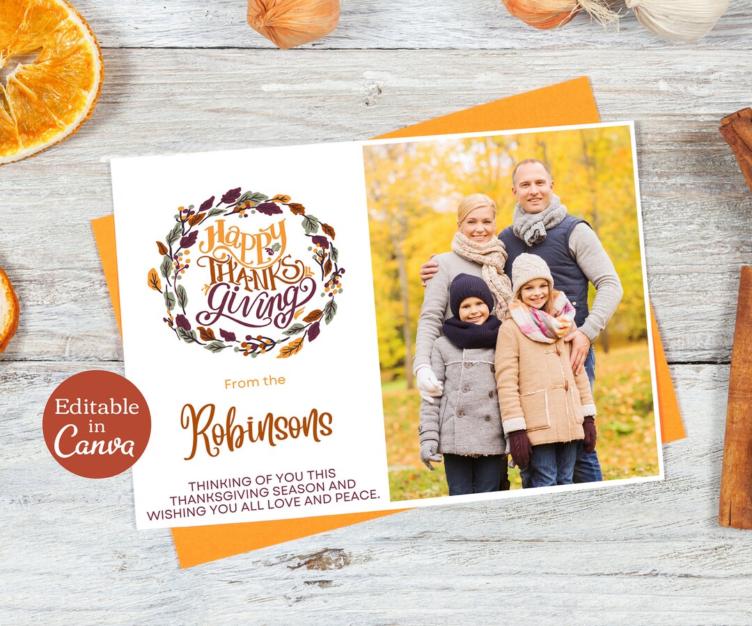 Happy Thanksgiving Photo Card Editable Canva Template. Editable ...