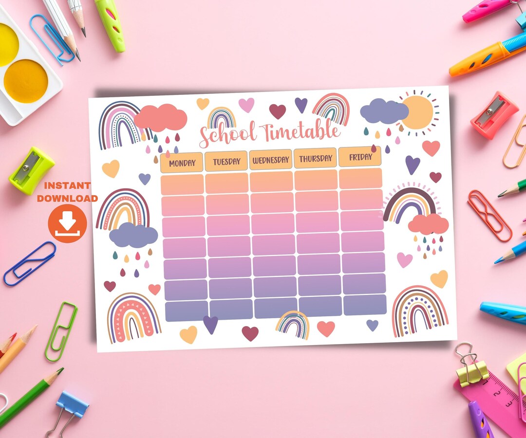Boho Rainbow School Timetable Instant Download. Printable Back to ...