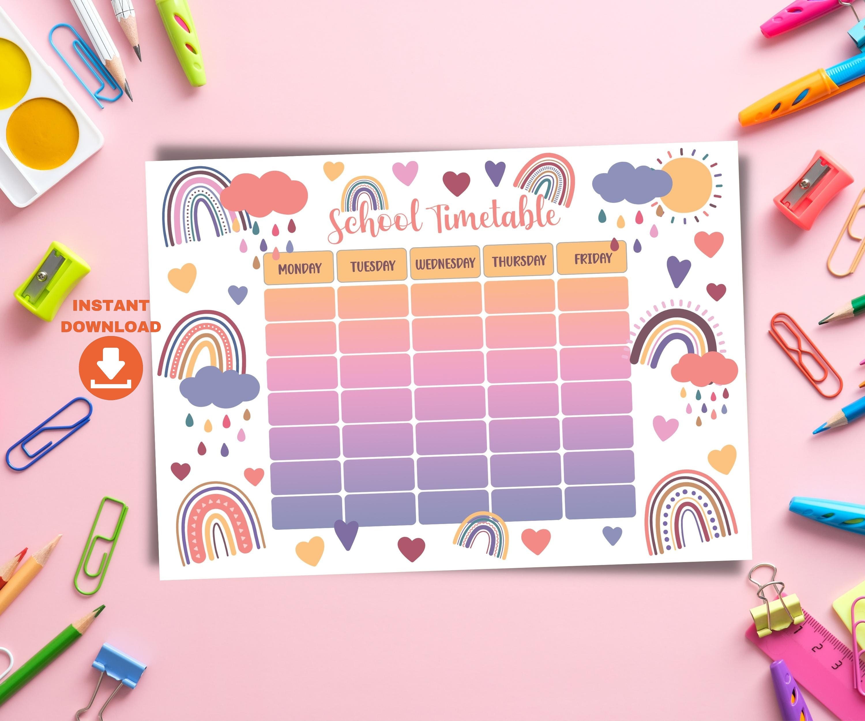 Boho Rainbow School Timetable Instant Download. Printable Back - Etsy