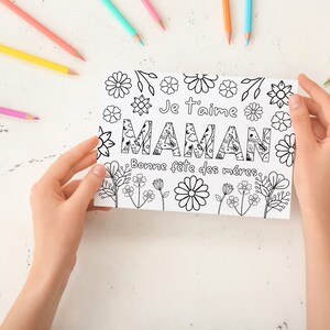 French Mothers Day Coloring Card for Kids. Carte Imprimable Bonne Fête ...