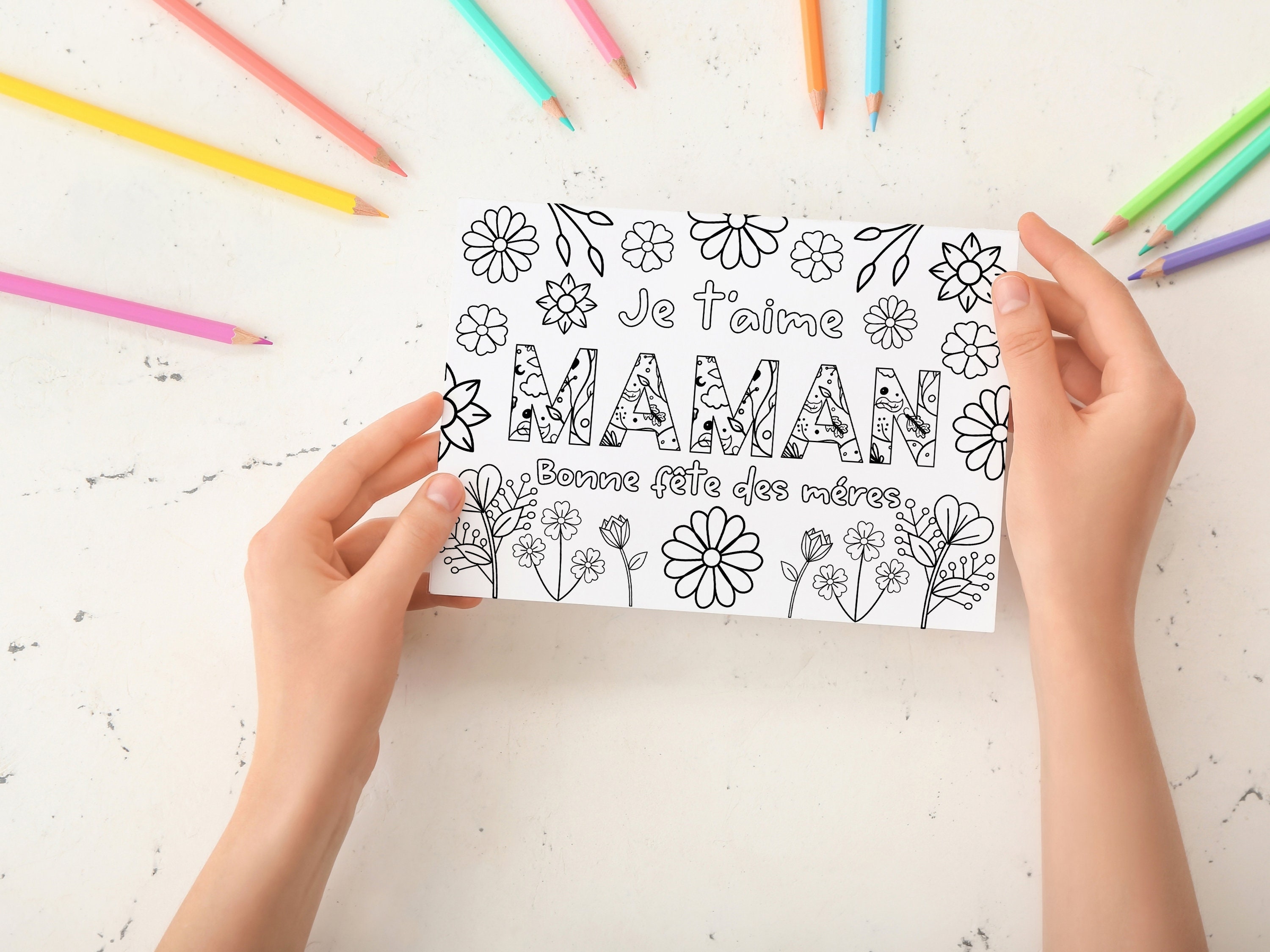 French Mothers Day Coloring Card for Kids. Carte Imprimable | Etsy