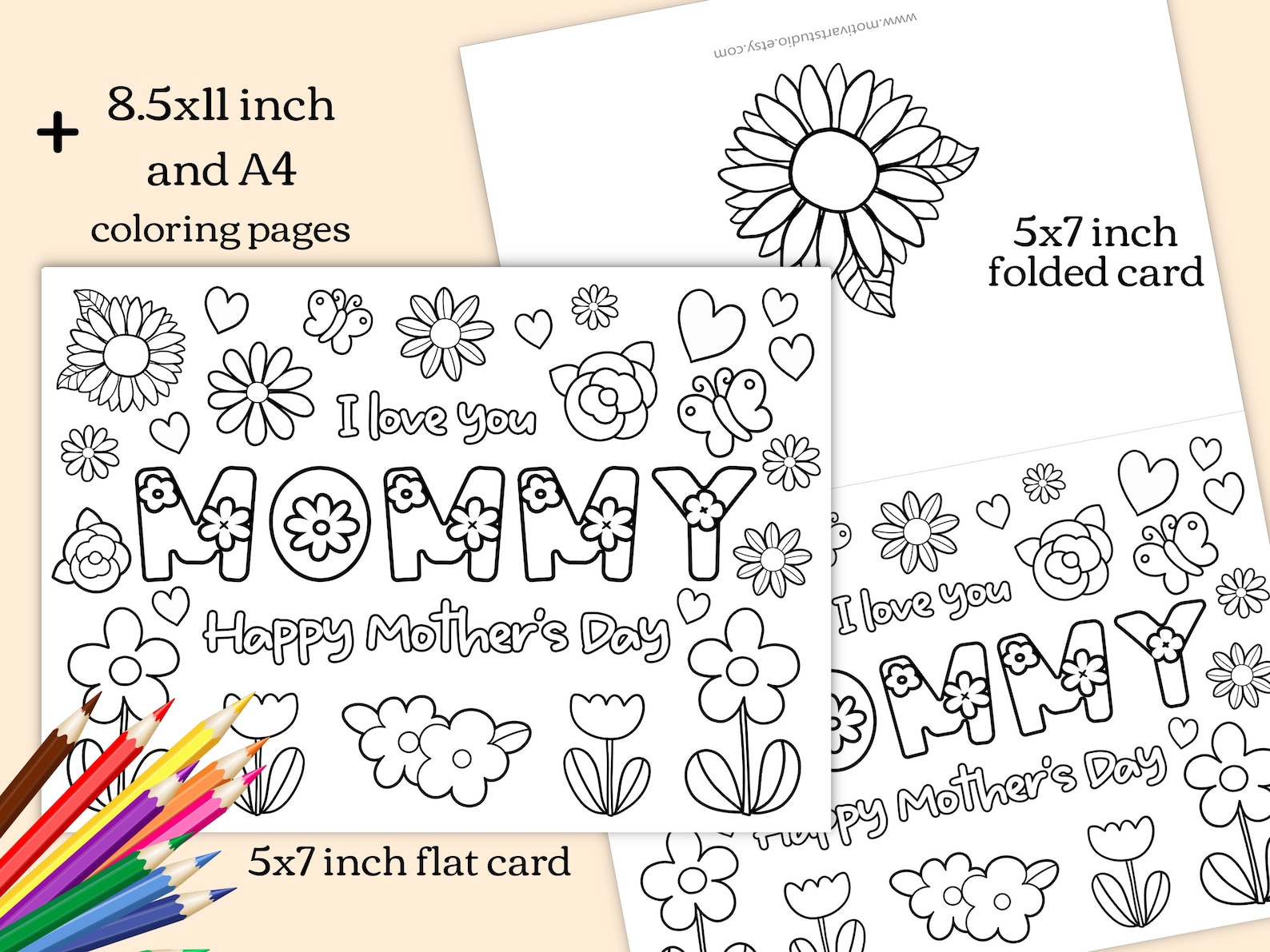 I Love You Mommy Mothers Day Coloring Card for Kids. Printable DIY ...
