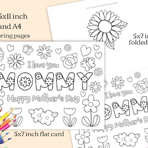 I Love You Mommy Mothers Day Coloring Card for Kids. Printable DIY ...