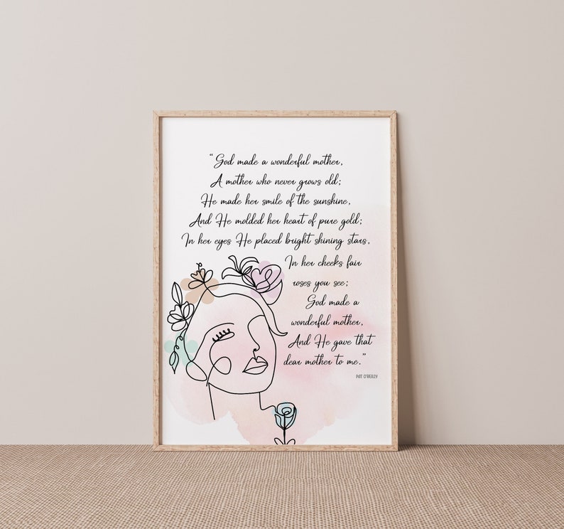 Wonderful Mother Poem for Mom. Printable Mother's Day Gift - Etsy