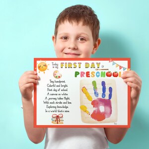 My First Day of Preschool Handprint Art. First Day of School Craft ...