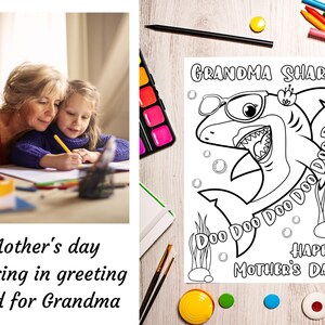 Grandma Shark Printable Mother's Day Coloring Card for Kids. Funny ...