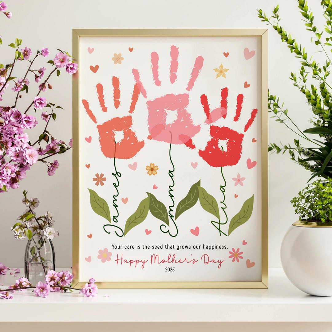 Mother's Day Handprint Art or Mom Birthday Gift. Personalized Flower ...