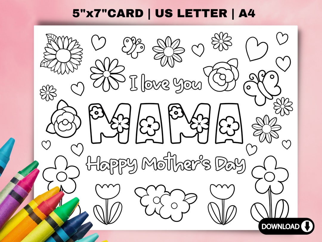 Mama Mothers Day Coloring Card, Gift From Kids. Mothers Day DIY Gift ...