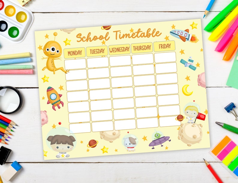 Space Theme School Timetable Instant Download. Printable Back - Etsy