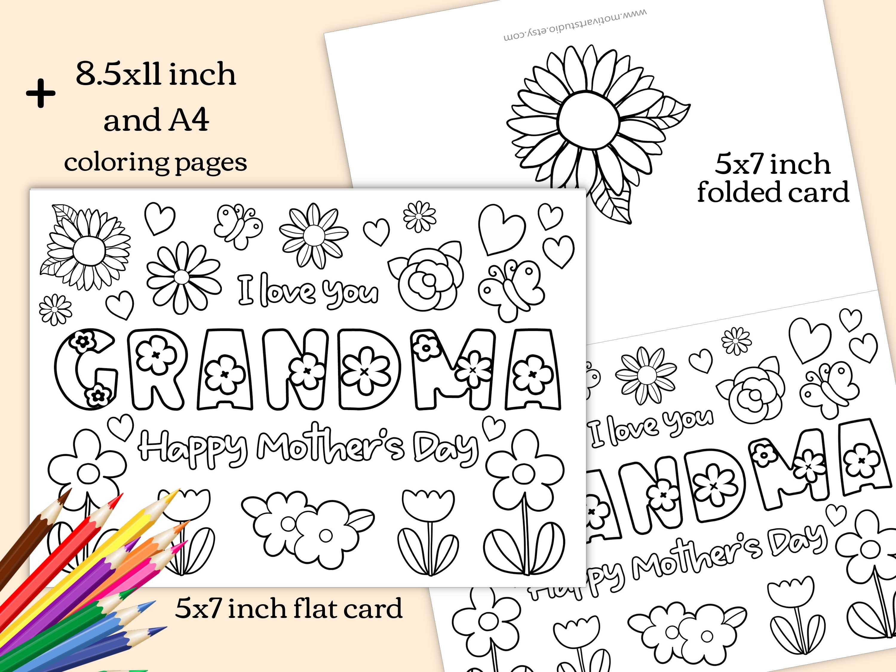 Printable Grandma Mothers Day Coloring Card for Kids. Mothers Day DIY ...