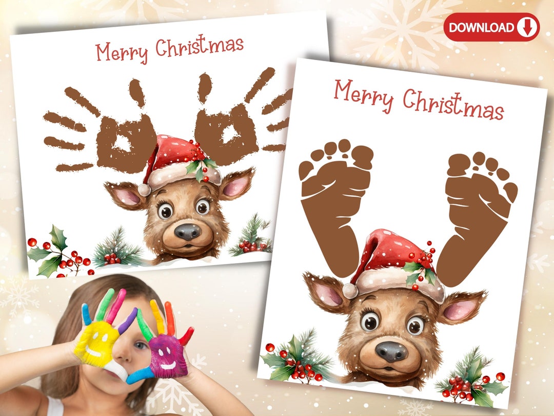 Christmas Reindeer Handprint Art Craft for Kids. Cute Christmas ...