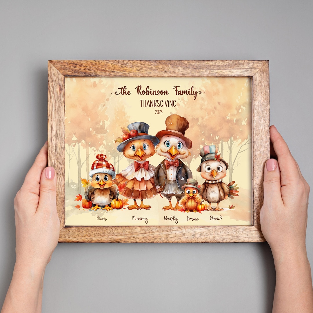 Cute Turkey Family Thanksgiving Portrait. Personalized Funny Turkey ...