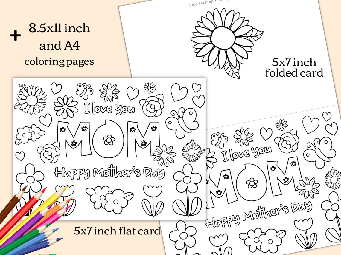 Printable Mothers Day Coloring Card. DIY Mothers Day Gift From - Etsy