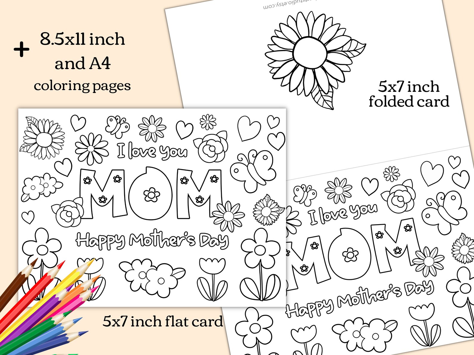 Printable Mothers Day Coloring Card. DIY Mothers Day Gift From - Etsy