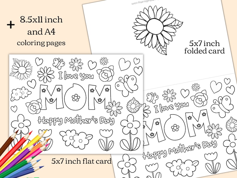 Printable Mothers Day Coloring Card. DIY Mothers Day Gift From - Etsy