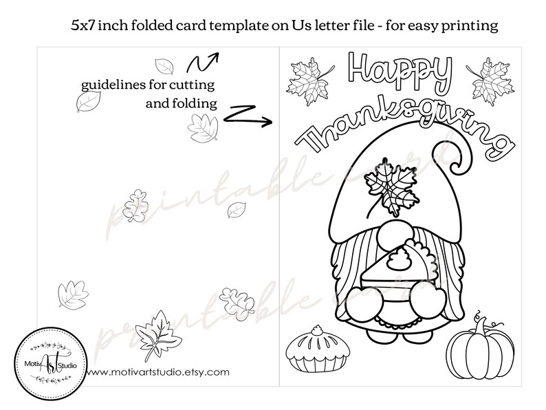 Thanksgiving Gnome Coloring Card for Kids. Printable - Etsy