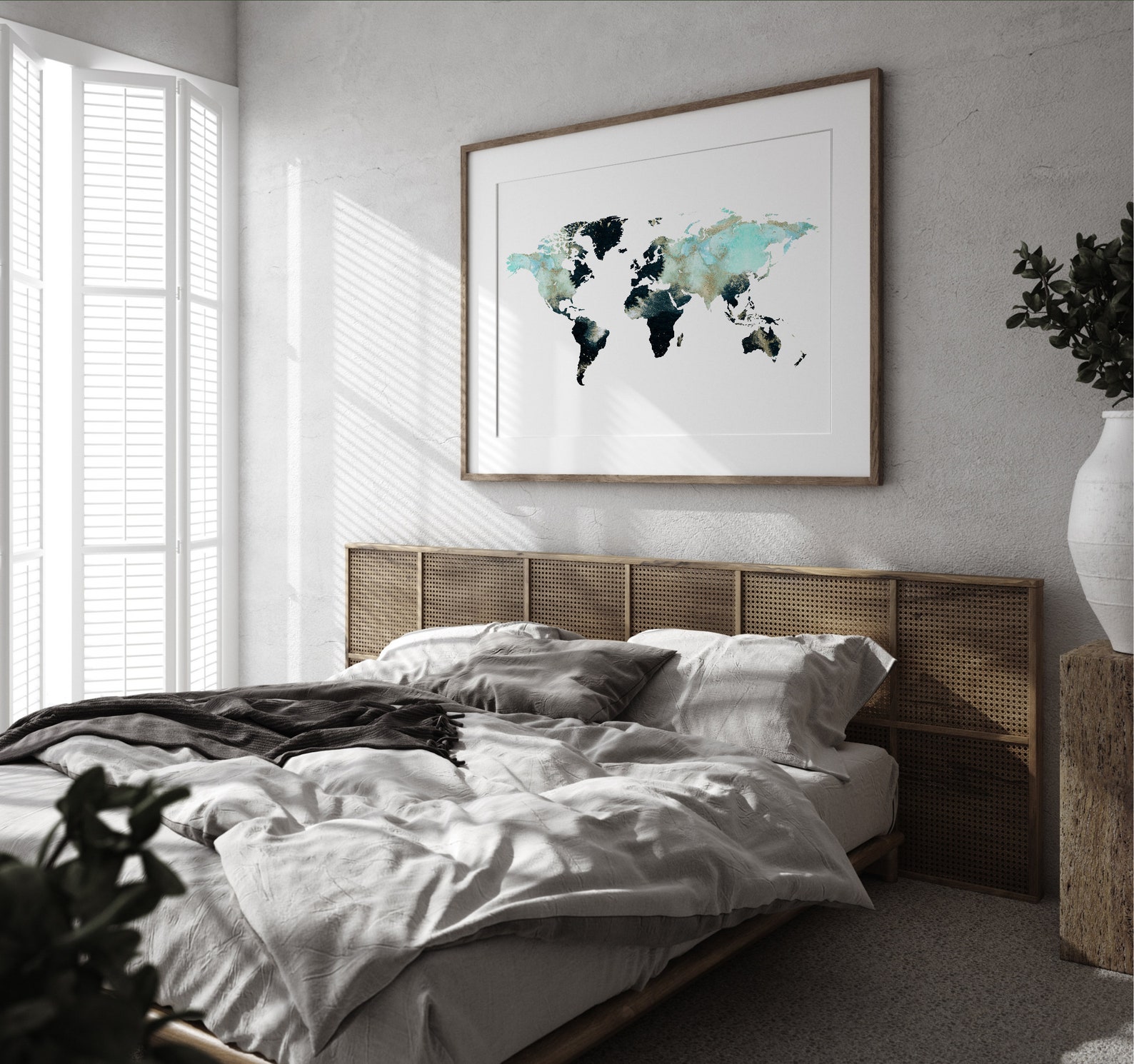 Printable Gold and Blue World Map Print. Modern Watercolor | Etsy