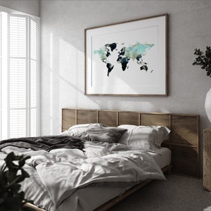 Printable Gold and Blue World Map Print. Modern Watercolor World Map ...