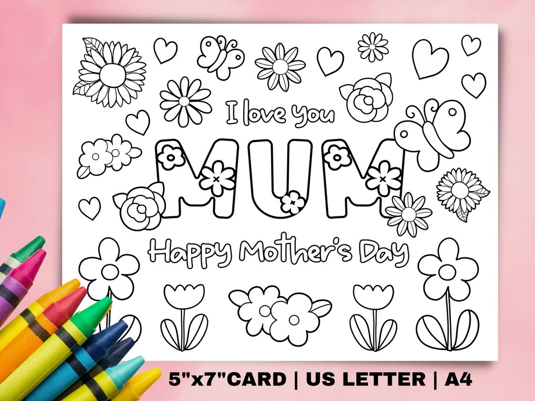 Printable Mothers Day Coloring Card for Kids. DIY Mothers Day Gift ...