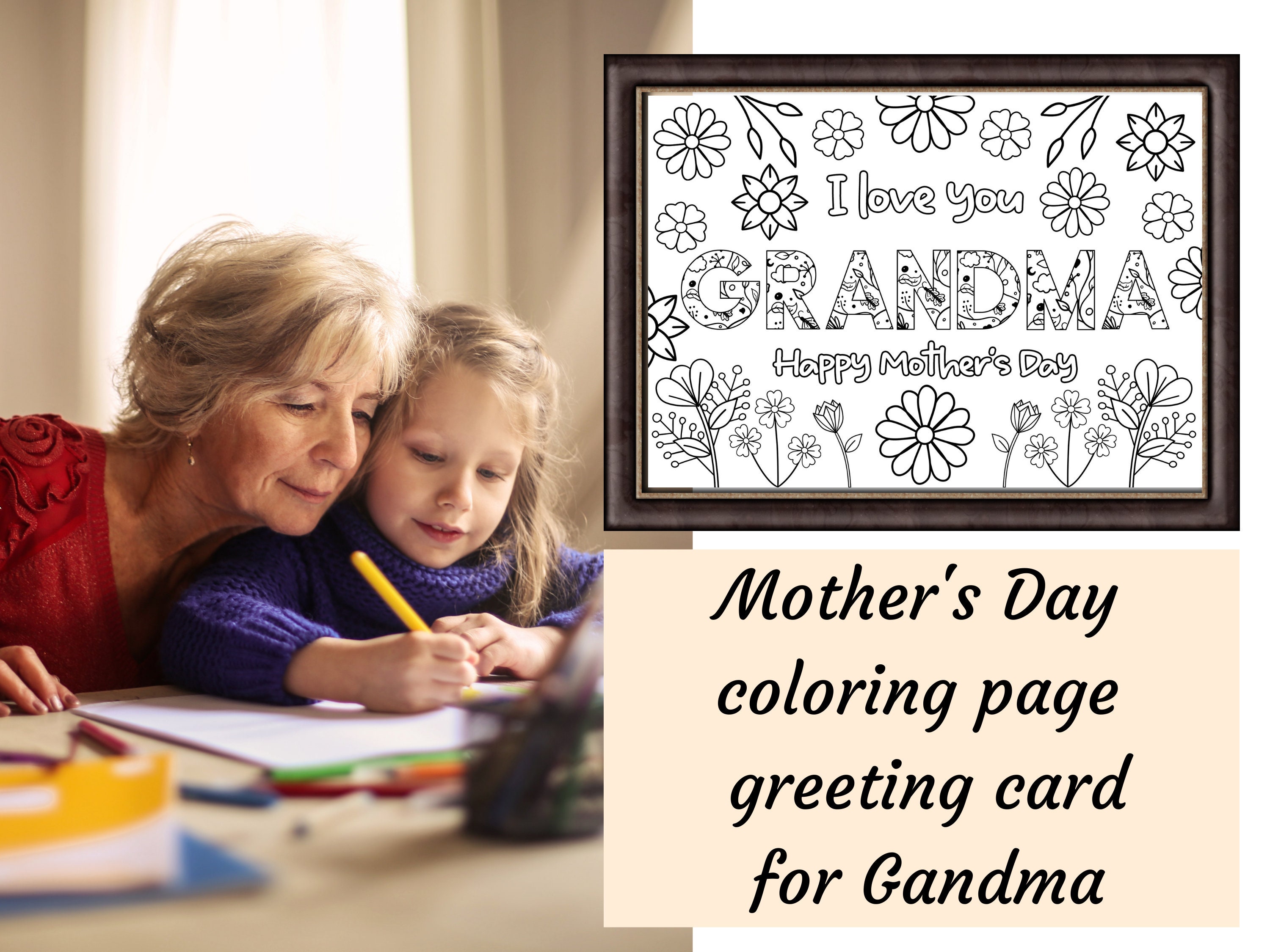 Grandma Printable Mothers Day Coloring Card for Kids. Mothers Day DIY ...