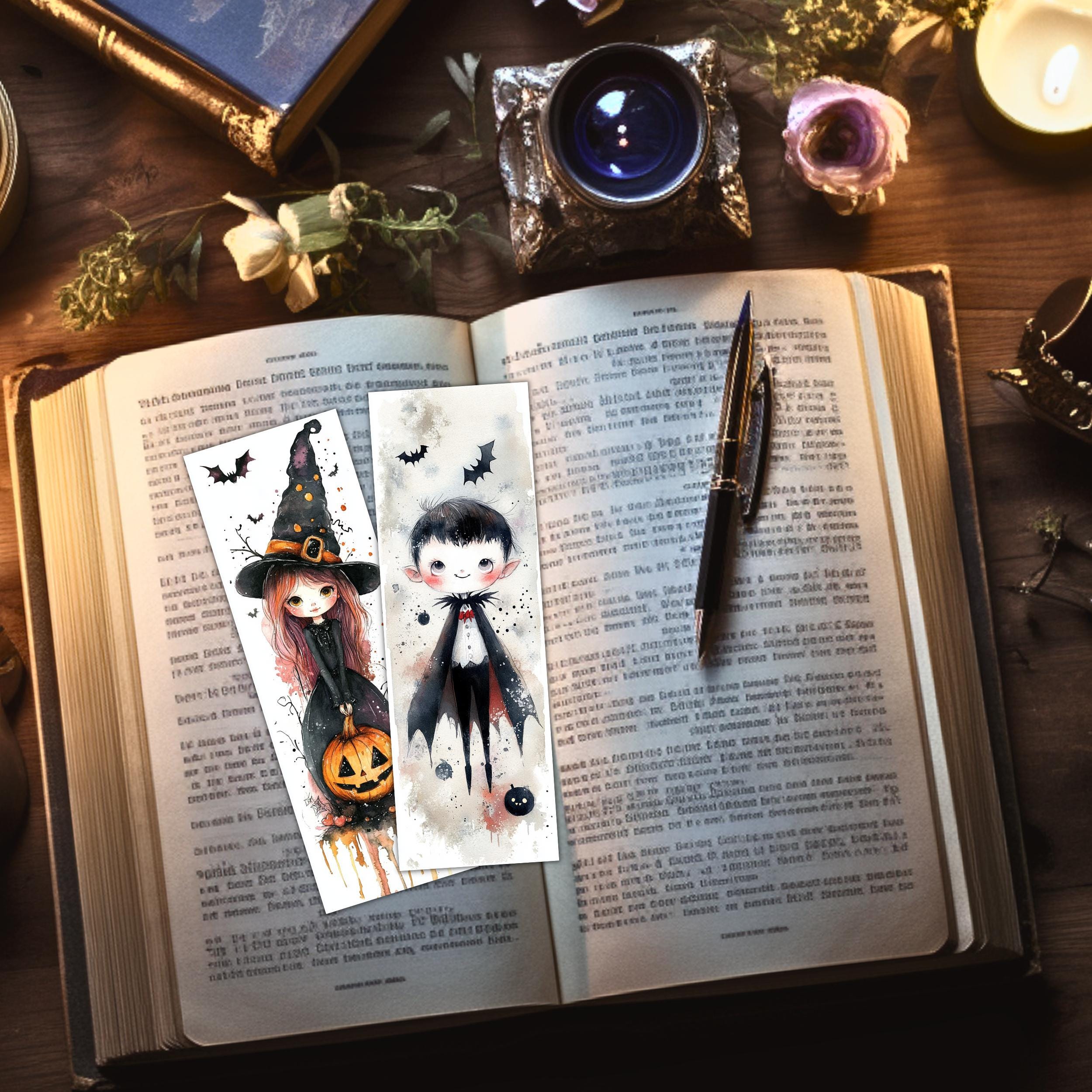 Cute Halloween Bookmarks Set, Watercolor Style (PDF & PNG) - Etsy