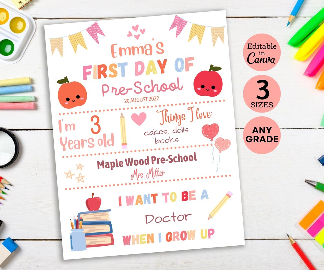 Editable First Day of School Template for Girls. Back to School Sign ...