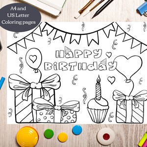 Printable Coloring Birthday Card. Instant Download Birthday Coloring ...