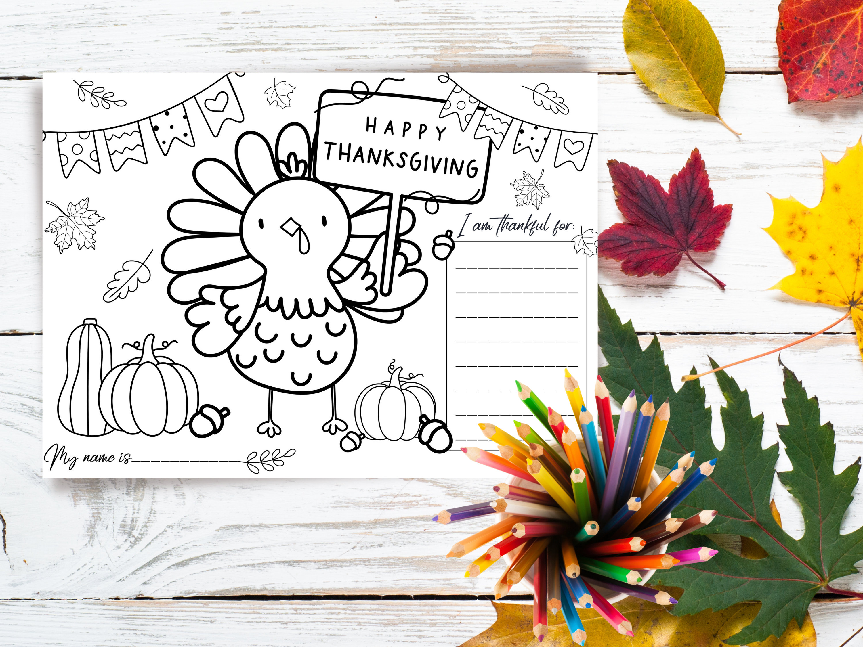 Thanksgiving Kids Coloring Placemats Pack of 5. Printable - Etsy