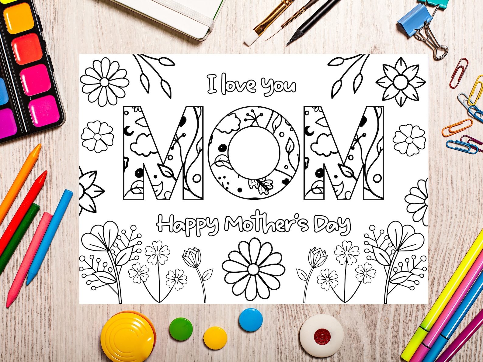 Printable Mothers Day Coloring Card for Kids. DIY Mothers Day | Etsy