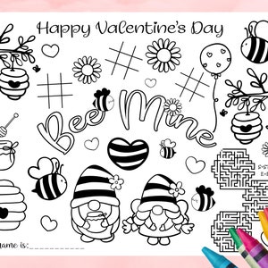 Bee Mine Valentine's Day Coloring Placemat for Kids. Printable ...