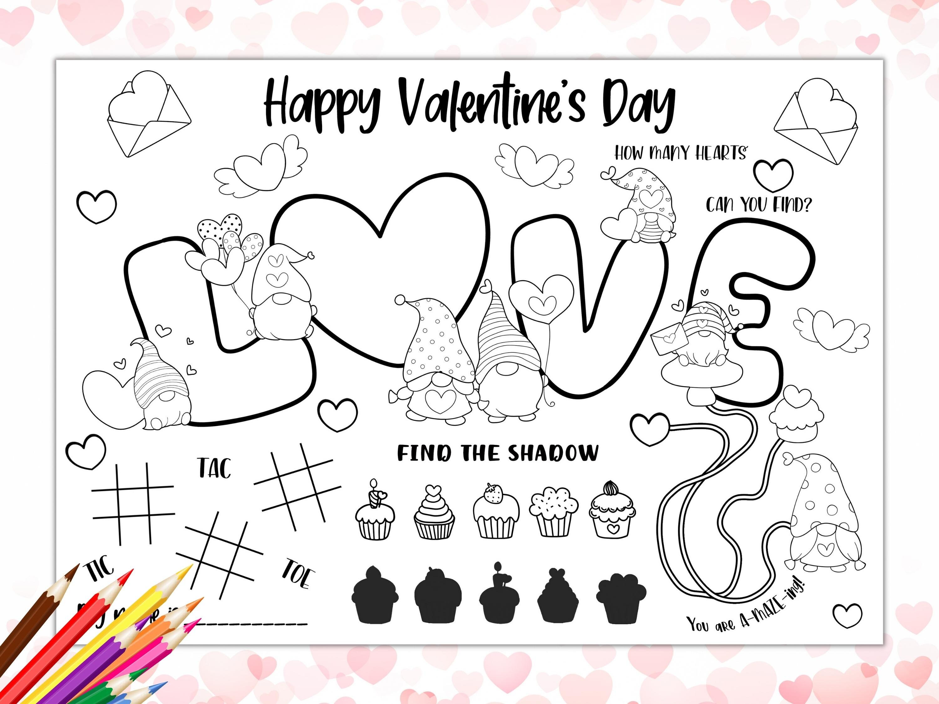 10 Valentine's Day Coloring and Activity Pages Mega | Etsy