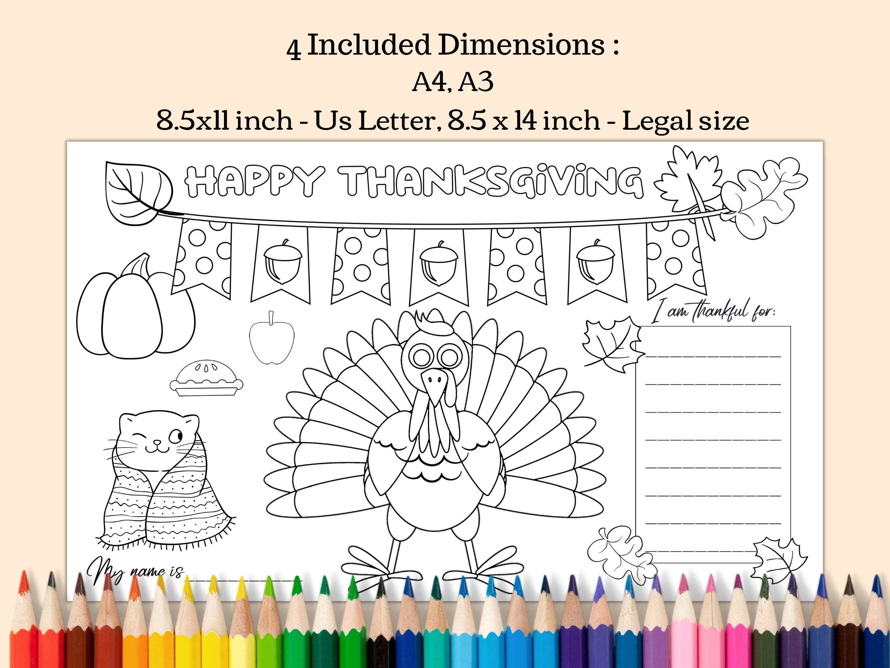 Printable Thanksgiving Placemat for Kids. Kids Coloring - Etsy