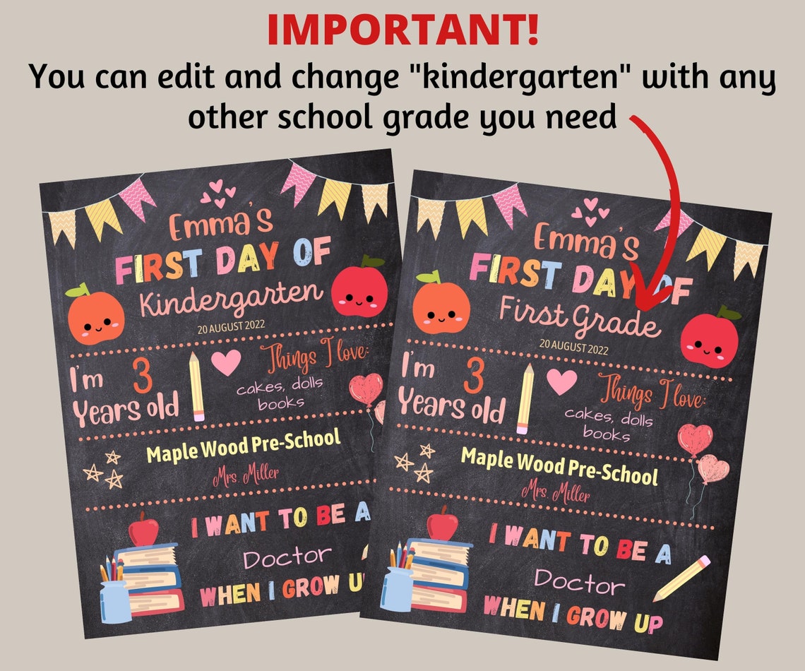 First Day of Preschool Editable Template for Girls. Back to - Etsy