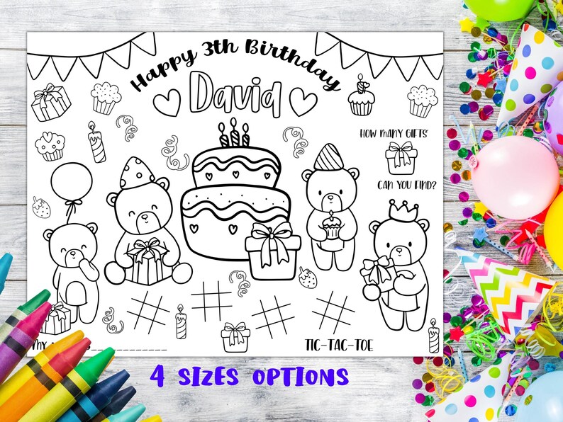 Personalized Teddy Bear Coloring Placemat for Kids Birthday - Etsy