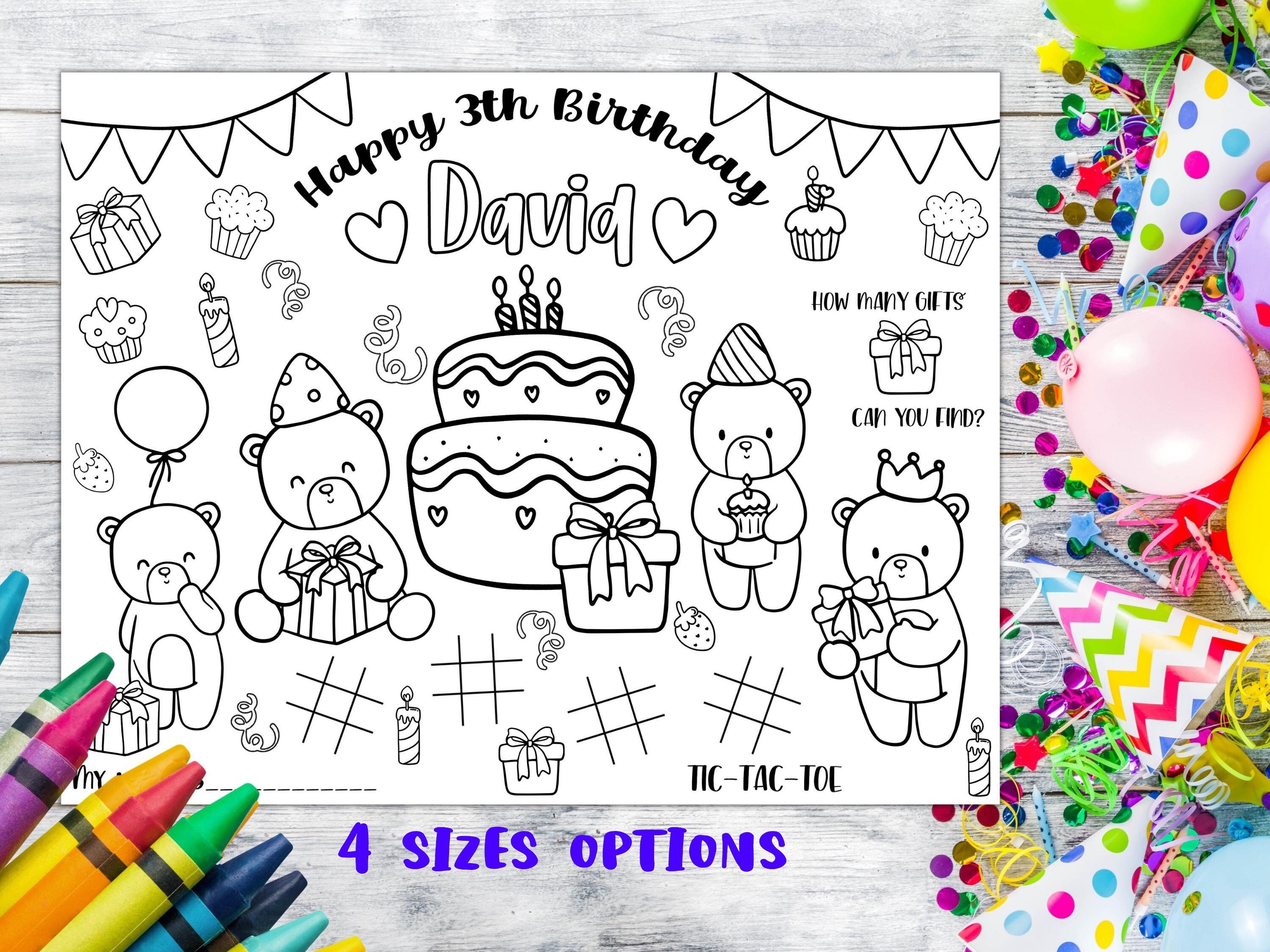 Personalized Teddy Bear Coloring Placemat for Kids Birthday - Etsy